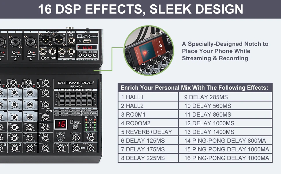 Buy Phenyx Pro PRX-600, 6 Channels, Stereo Equalizer w/16 Echo Effects ...